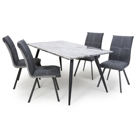 Arden Medium Grey Marble Effect Dining Table With 4 Ariel Dark Grey ...