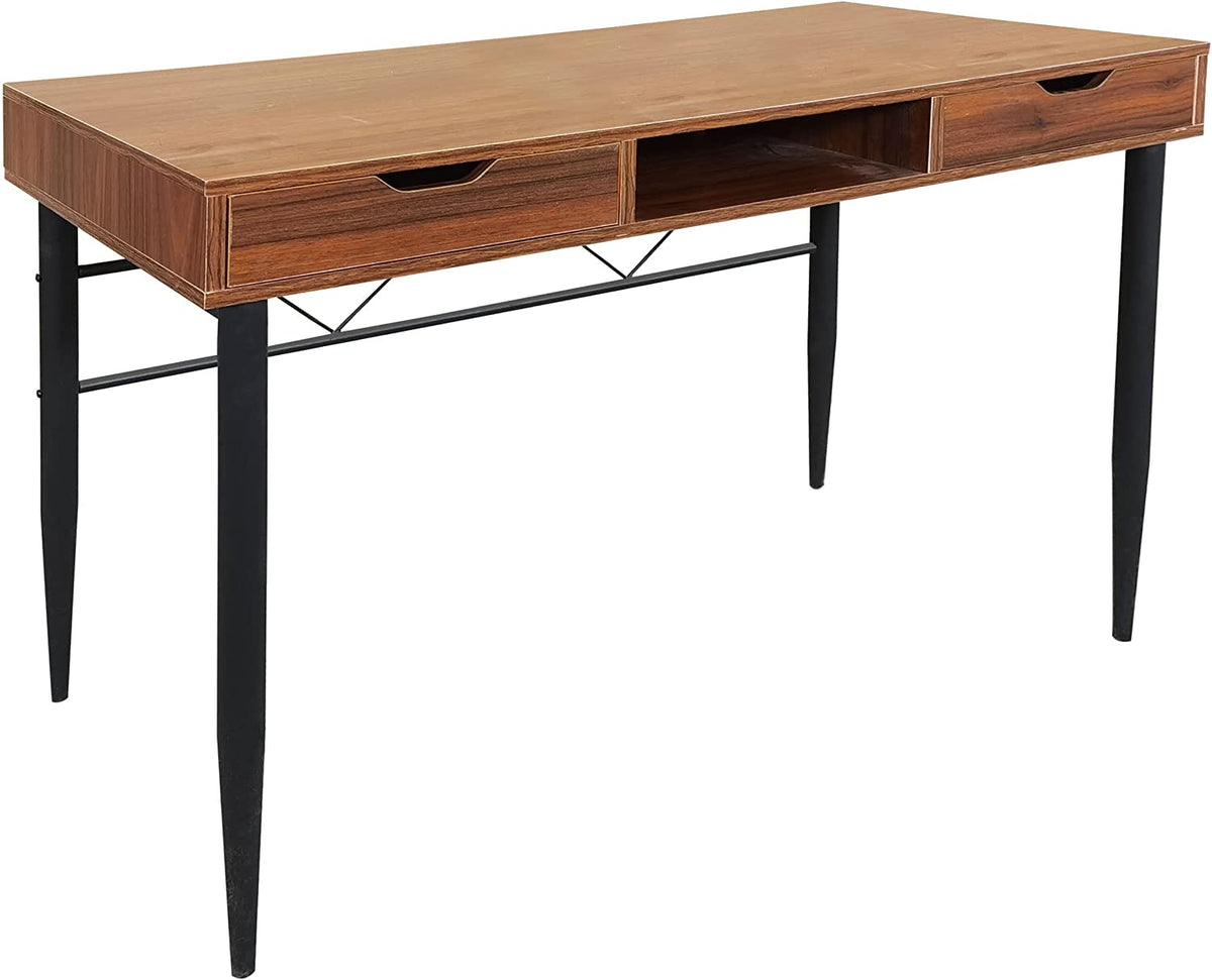 Kenora Home Office Ergonomic Laptop Desk Table With Drawers In Walnut ...