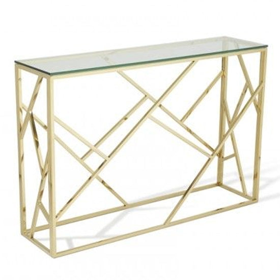 Phoenix Clear Glass Top Console Table With Gold Frame | Elegant ...